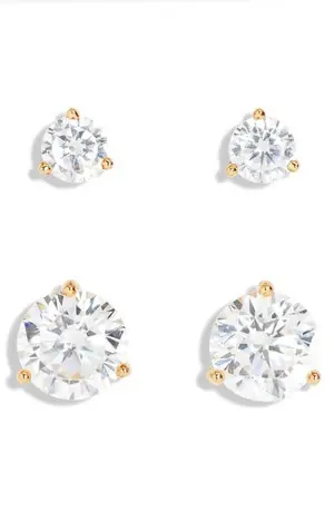 Nordstrom Set Of 2 Cubic Zirconia Stud Earrings - Clear- Gold