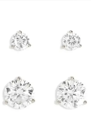 Nordstrom Set Of 2 Cubic Zirconia Stud Earrings - Clear- Silver