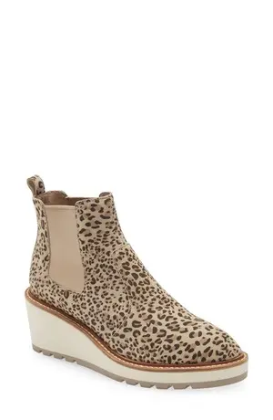 CECILIA NEW YORK Gemma Wedge Boot Snow Leopard Suede