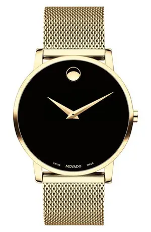 Movado Museum Mesh Bracelet Watch - Gold/ Black/ Gold