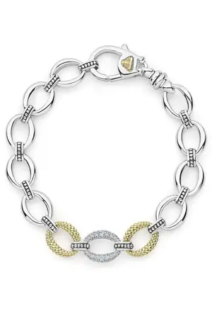 Lagos Caviar Lux Diamond Station Link Bracelet - Silver/diamond