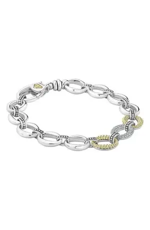 Lagos Caviar Lux Diamond Station Link Bracelet - Silver/diamond