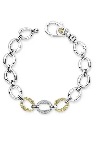 Lagos Caviar Lux Diamond Station Link Bracelet - Silver/diamond