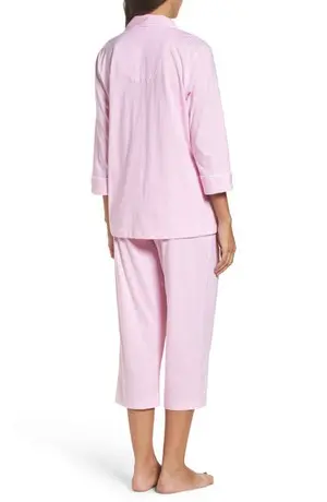 Ralph Lauren Knit Crop Cotton Pajamas - Lagoon Pink/white Stripe