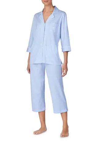 Ralph Lauren Knit Crop Cotton Pajamas - Pastel Blue