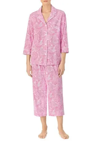Ralph Lauren Knit Crop Cotton Pajamas - Pink Paisley