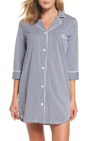 Ralph Lauren Cotton Jersey Sleep Shirt - Windsor Navy/ White Stripe