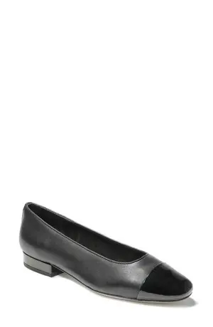Vaneli Cap Toe Flat - Black Nappa/patent Leather