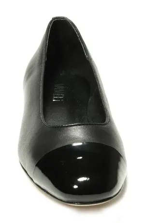 Vaneli Cap Toe Flat - Black Nappa/patent Leather
