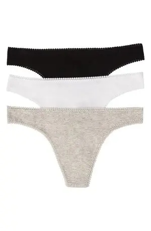 ON GOSSAMER Cabana Cotton 3-pack Thongs Black/ White/ Gray