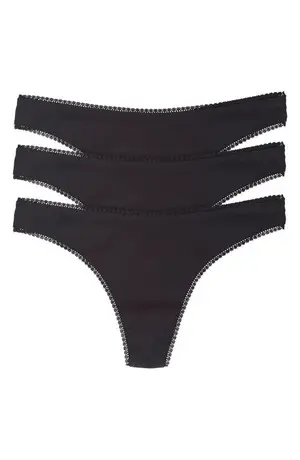 ON GOSSAMER Cabana Cotton 3-pack Thongs - Black