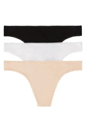 ON GOSSAMER Cabana Cotton 3-pack Thongs - Blk/wt/chp