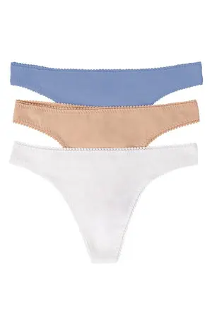 ON GOSSAMER Cabana Cotton 3-pack Thongs White/ Champagne/ Blue Mist