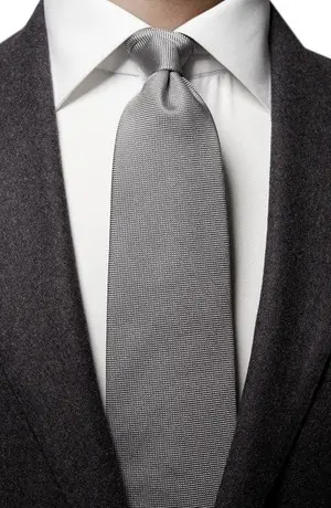 Eton Solid Silk Textured Standard Neck Tie - Grey