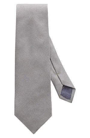 Eton Solid Silk Textured Standard Neck Tie - Grey