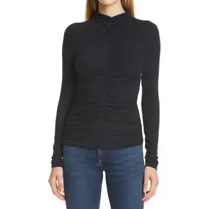 Veronica Beard Theresa Ruched Mock Neck Top - Black