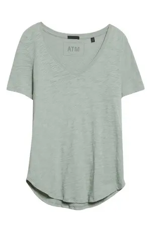 ATM Anthony Thomas Melillo Slub Cotton V-neck T-shirt - Surf Green