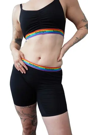 TOMBOYX Gender Inclusive 9-inch Boxer Briefs - Black Rainbow Logo