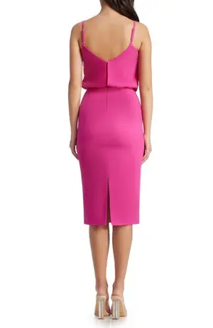Dress The Population Alondra Blouson Sheath Dress - Bright Fuchsia