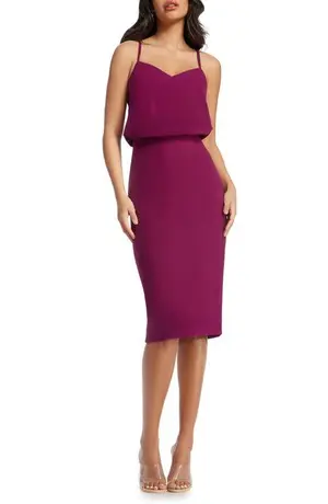 Dress The Population Alondra Blouson Sheath Dress - Dark Magenta