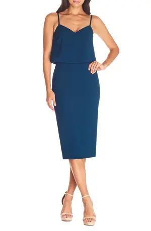 Dress The Population Alondra Blouson Sheath Dress - Peacock Blue