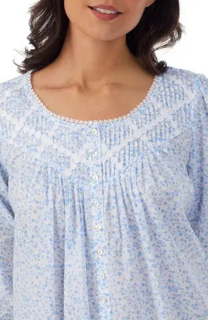Eileen West Long Sleeve Cotton Nightgown - Blue Prt