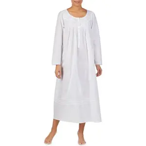 Eileen West Long Sleeve Nightgown Solid White