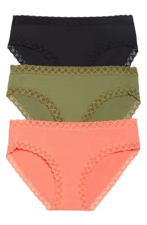 Natori Bliss 3-pack Cotton Blend Briefs Coral/ Olive/ Black