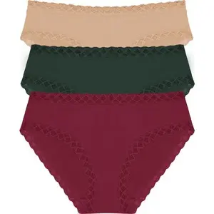 Natori Bliss 3-pack Cotton Blend Briefs Dk Cherry/dk Forest/caf