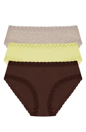Natori Bliss 3-pack Cotton Blend Briefs Grey Lemon Java