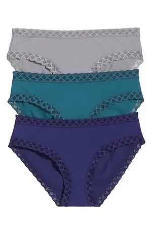 Natori Bliss 3-pack Cotton Blend Briefs Grey/ Teal/ Blue
