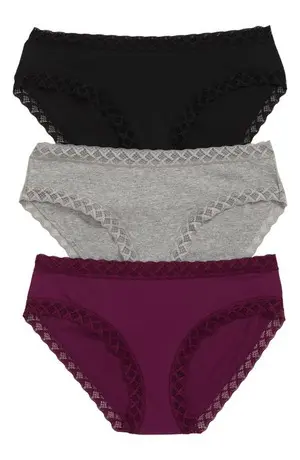 Natori Bliss 3-pack Cotton Blend Briefs Gry/ Vl/ Blk