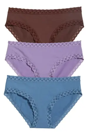 Natori Bliss 3-pack Cotton Blend Briefs Pl/ Purple/ Java