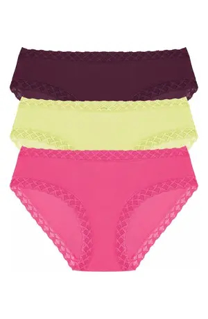 Natori Bliss 3-pack Cotton Blend Briefs Plum/ Lemon/ Pink