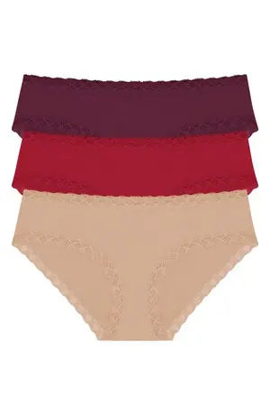 Natori Bliss 3-pack Cotton Blend Briefs Red/ Purple/ Cafe