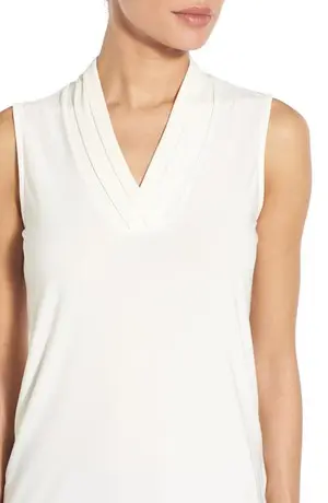 Anne Klein Triple Pleat V-neck Jersey Top - White