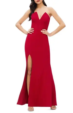 Dress The Population Fernanda Strapless Gown - Garnet
