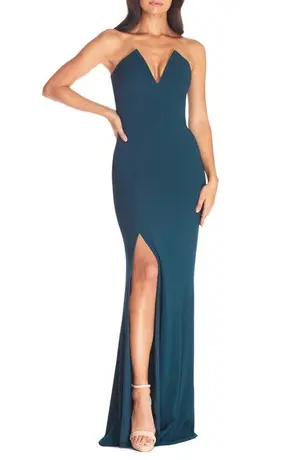 Dress The Population Fernanda Strapless Gown - Pine