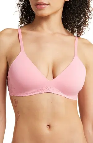 ON GOSSAMER Sleek & Lace Wireless Lift Bra Soft Coral