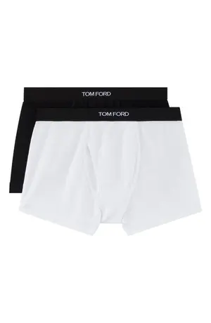 TOM FORD Tom Ford Cotton Jersey Boxer Briefs (2 Pack) Black/white