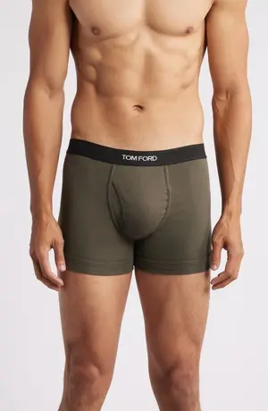 TOM FORD 2-pack Cotton Jersey Boxer Briefs Military Green/black