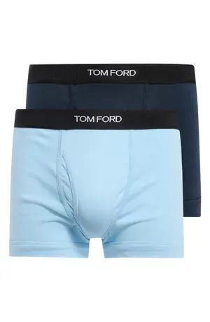 TOM FORD Tom Ford Cotton Jersey Boxer Briefs (2 Pack) Navy/aqua