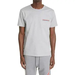 Thom Browne Stripe Trim Pocket T-shirt - Light Grey