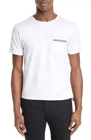 Thom Browne Stripe Trim Pocket T-shirt White