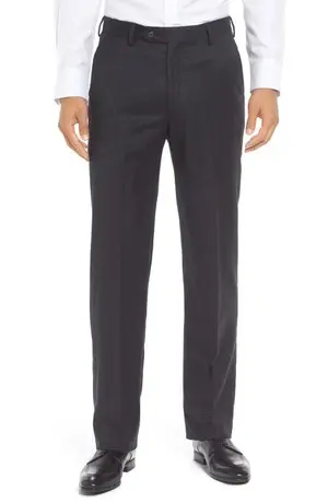 Berle Lightweight Flannel Classic Fit Trousers - Charcoal