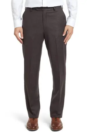 Berle Lightweight Flannel Classic Fit Trousers - Heather Brown