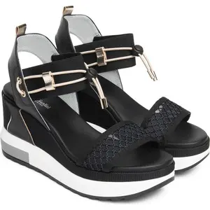 NEROGIARDINI Bungee Platform Wedge Sandal - Black
