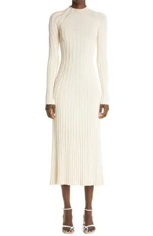 St. John Ribbed Long Sleeve Midi Dress