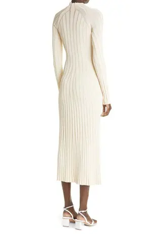 St. John Ribbed Long Sleeve Midi Dress