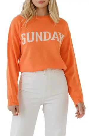 English Factory Motif Crewneck Sweater - Orange